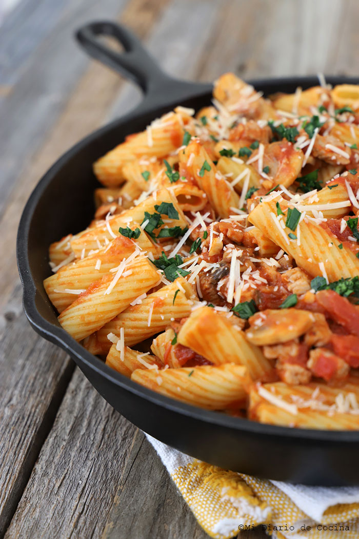 Pasta con pavo y champiñones – Mi Diario de Cocina